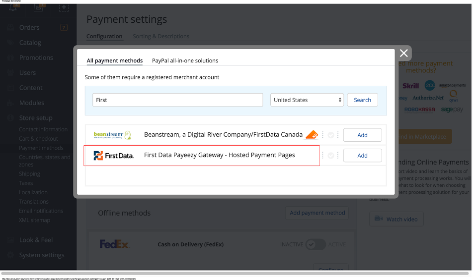 First Data Payeezy Gateway (not supported)